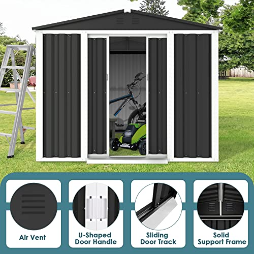 Betterland 4X6 FT Outdoor Storage Shed, Steel Garden Shed with Sliding Door, Metal Tool Storage Shed for Backyard, Lawn, Grey