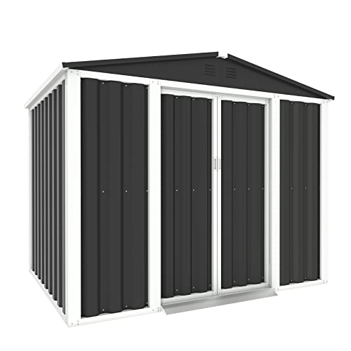 Betterland 4X6 FT Outdoor Storage Shed, Steel Garden Shed with Sliding Door, Metal Tool Storage Shed for Backyard, Lawn, Grey