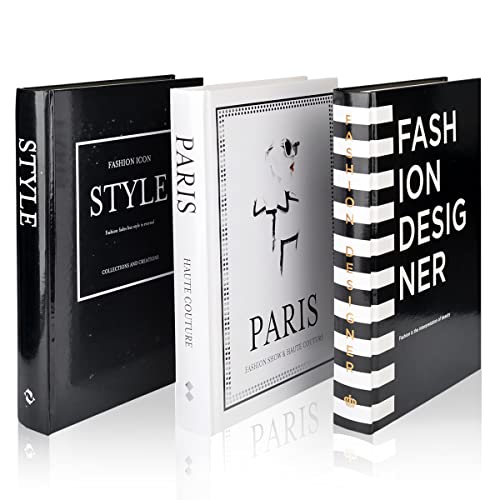 Fashion Decorative Book Stack,Set of 3 Hardcover Modern Decorative Books,Fashion Design Book Set for Coffee Table(FASHION/PARIS/STYLE)