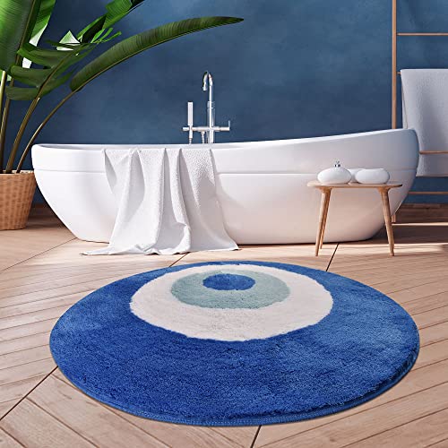 Evil Eye Fluffy Rug,Circle Area Rug, Aesthetic Rug for Bedroom,Handmade Tufted Rug, Nursery Room, Living Room, Bathroom Rug, Non Slip Washable Blue Rug (35" x 35", Blue)