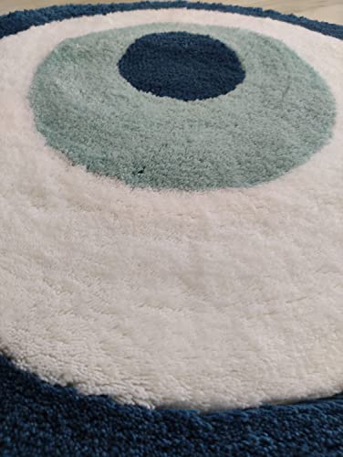 Evil Eye Fluffy Rug,Circle Area Rug, Aesthetic Rug for Bedroom,Handmade Tufted Rug, Nursery Room, Living Room, Bathroom Rug, Non Slip Washable Blue Rug (35" x 35", Blue)