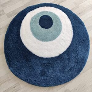 Evil Eye Fluffy Rug,Circle Area Rug, Aesthetic Rug for Bedroom,Handmade Tufted Rug, Nursery Room, Living Room, Bathroom Rug, Non Slip Washable Blue Rug (35" x 35", Blue)