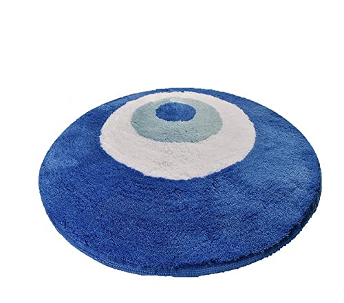 Evil Eye Fluffy Rug,Circle Area Rug, Aesthetic Rug for Bedroom,Handmade Tufted Rug, Nursery Room, Living Room, Bathroom Rug, Non Slip Washable Blue Rug (35" x 35", Blue)