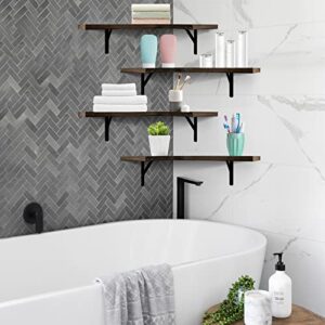 DADILL Floating Shelves, Wooden Wall Mounted Shelf, Rustic Corner Storage Shelves for Bathroom, Bedroom, Living Room, Office, Set of 4, Carbonized Brown