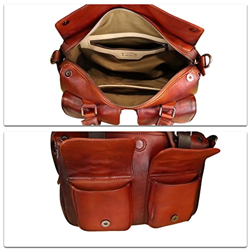 Genuine Leather Satchel Purse for Women Retro Cowhide Handmade Top Handle Shoulder Handbag Designer Crossbody Bag Purse (Red)