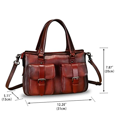 Genuine Leather Satchel Purse for Women Retro Cowhide Handmade Top Handle Shoulder Handbag Designer Crossbody Bag Purse (Red)