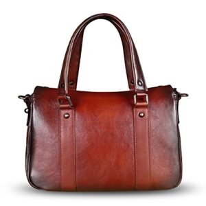 Genuine Leather Satchel Purse for Women Retro Cowhide Handmade Top Handle Shoulder Handbag Designer Crossbody Bag Purse (Red)