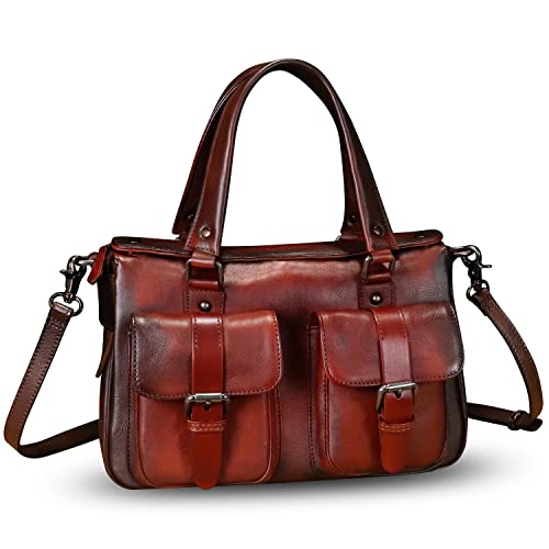 Genuine Leather Satchel Purse for Women Retro Cowhide Handmade Top Handle Shoulder Handbag Designer Crossbody Bag Purse (Red)