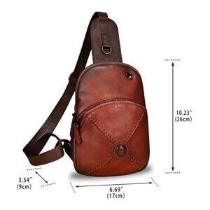 LRTO Genuine Leather Small Sling Bag for Women Crossbody Purse Handmade Hiking Daypack Retro Shoulder Backpack Vintage Chest Bags (Red)