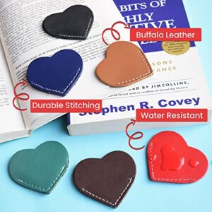 LazaKay Leather Heart Bookmarks - 6 Pcs Handmade Leather Bookmarks for Book Lovers and Bookworms, Reading Book Marks Accessories for Women & Men. Cute Corner Bookmarks Reading Gifts for Book Lovers