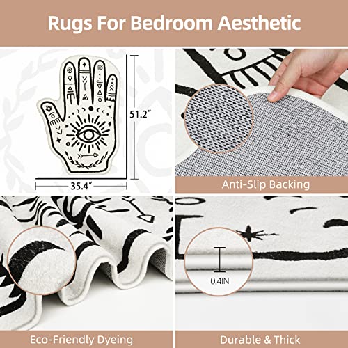 Bathroom Rug 3' X 4.3' Evil Eye Palmistry Rug Kids Rug for Bedroom Rug Aesthetic Washable Boho Area Rug for Kids Room Soft Black and White Nursery Rug Play Carpet for Playroom Dorm Living Room Decor