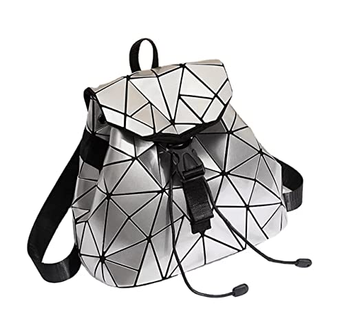 Fashion Luminous Leather Women’s Holographic Reflective Backpack School Bookbag Mini Size Silver and Black