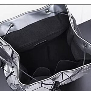 Fashion Luminous Leather Women’s Holographic Reflective Backpack School Bookbag Mini Size Silver and Black