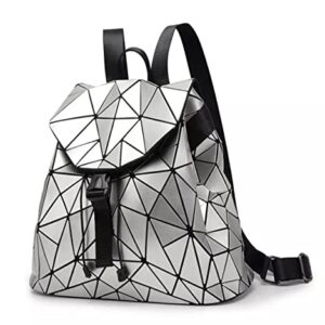 Fashion Luminous Leather Women’s Holographic Reflective Backpack School Bookbag Mini Size Silver and Black