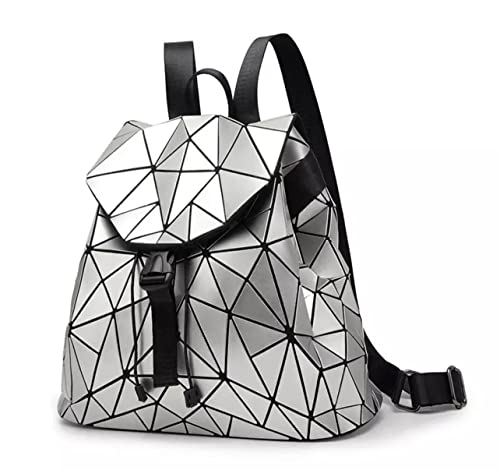 Fashion Luminous Leather Women’s Holographic Reflective Backpack School Bookbag Mini Size Silver and Black