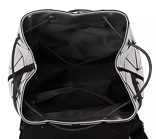 Fashion Luminous Leather Women’s Holographic Reflective Backpack School Bookbag Mini Size Silver and Black