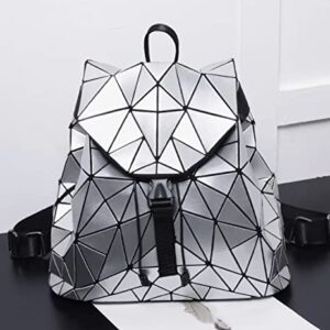 Fashion Luminous Leather Women’s Holographic Reflective Backpack School Bookbag Mini Size Silver and Black