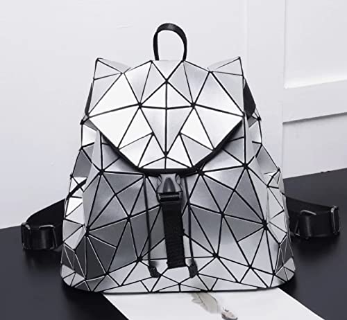 Fashion Luminous Leather Women’s Holographic Reflective Backpack School Bookbag Mini Size Silver and Black