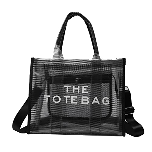 Clear Tote Bags for Women - PVC Transparent the Mesh Tote Bag Fashion See Through Shoulder Crossbody Bag Travel Handbag