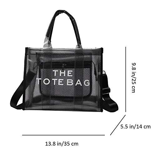 Clear Tote Bags for Women - PVC Transparent the Mesh Tote Bag Fashion See Through Shoulder Crossbody Bag Travel Handbag