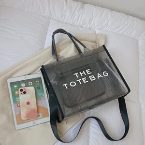 Clear Tote Bags for Women - PVC Transparent the Mesh Tote Bag Fashion See Through Shoulder Crossbody Bag Travel Handbag