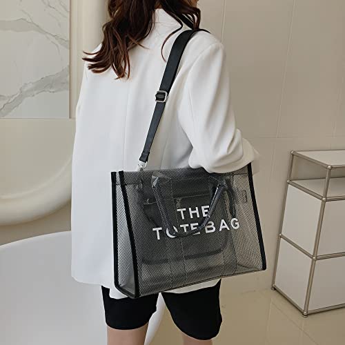 Clear Tote Bags for Women - PVC Transparent the Mesh Tote Bag Fashion See Through Shoulder Crossbody Bag Travel Handbag