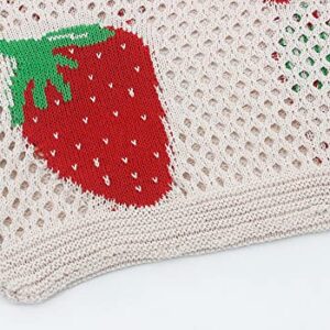 Crochet Tote Bag Aesthetic Y2K Underarm Bag Grunge Fairycore Knit Strawberry Shoulder Handbags Purse Accessories for Women (Beige)