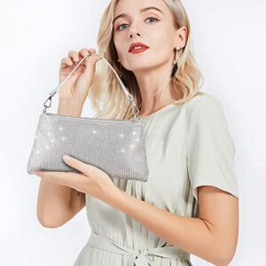 Valleycomfy Bling Evening Clutch Bag for Women Bridesmaid Lady Girl Bride Glitter Rhinestone Purse For Prom Cocktail Party Wedding Engagement, Silver