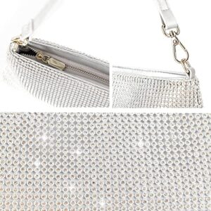 Valleycomfy Bling Evening Clutch Bag for Women Bridesmaid Lady Girl Bride Glitter Rhinestone Purse For Prom Cocktail Party Wedding Engagement, Silver