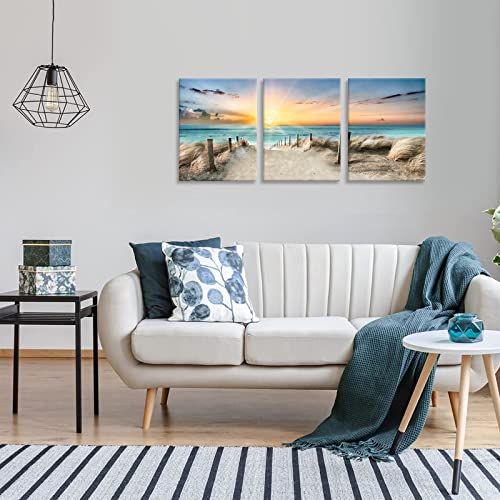 Canvas Wall Art for Living Room 3 Panel Beach Ocean Sunset Print Pictures paintings Artwork Bedroom Bathroom Canvas Framed Wall Decor Modern Gallery Office Decorations Size 12x16x3 Piece Ready to Hang