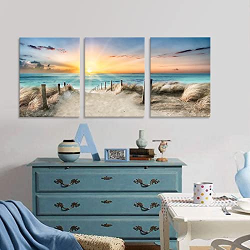 Canvas Wall Art for Living Room 3 Panel Beach Ocean Sunset Print Pictures paintings Artwork Bedroom Bathroom Canvas Framed Wall Decor Modern Gallery Office Decorations Size 12x16x3 Piece Ready to Hang