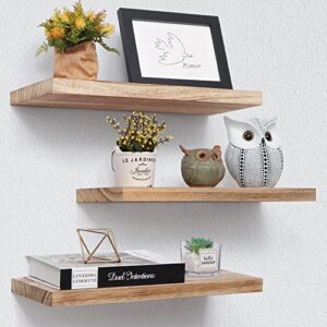 floating shelves, 17 inch wall shelf set of 3, rustic wood shelves for wall storage, wall mounted wooden display shelf for bathroom bedroom kitchen garage, carbonized black