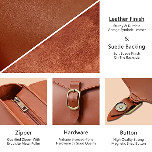 Vintage Vegan Leather Flap Top Handle Bag For Women Light Brown Camel Retro Satchel Casual Purse Simple Shoulder Classic Handbag