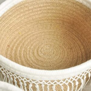 YIZUNNU Round Macrame Organizer Basket Boho Small Storage Baskets with Tassel Woven Rope Baskets Bins for Car keys Wallets Card Holders