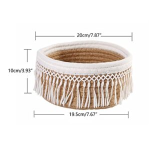 YIZUNNU Round Macrame Organizer Basket Boho Small Storage Baskets with Tassel Woven Rope Baskets Bins for Car keys Wallets Card Holders