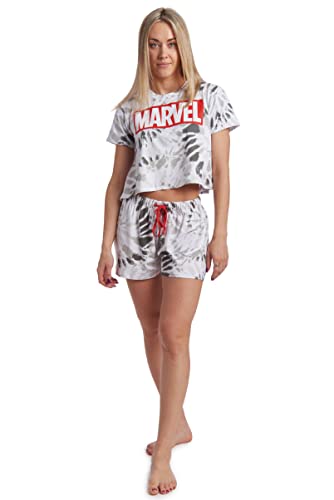 Marvel Avengers Womens Pajama Shirt and Shorts Sleep Set Tie Dye White Medium