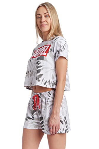 Marvel Avengers Womens Pajama Shirt and Shorts Sleep Set Tie Dye White Medium