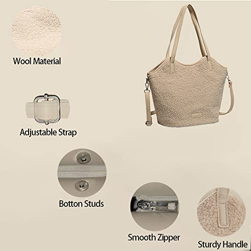 Women's Large Fleece Sherpa Tote Bag Teddy Plush Fluffy Furry Purse Big Fur Fuzzy Fashion Handbags for Women Girls Bag