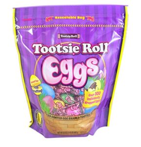 tootsie roll eggs candy coated egg shaped individually wrapped easter candy, 23 oz resealable bag (single)