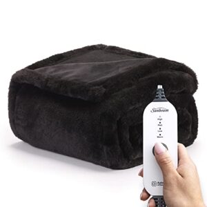 sunbeam royal faux fur night fog heated personal throw / blanket, cozy-warm, adjustable heat settings