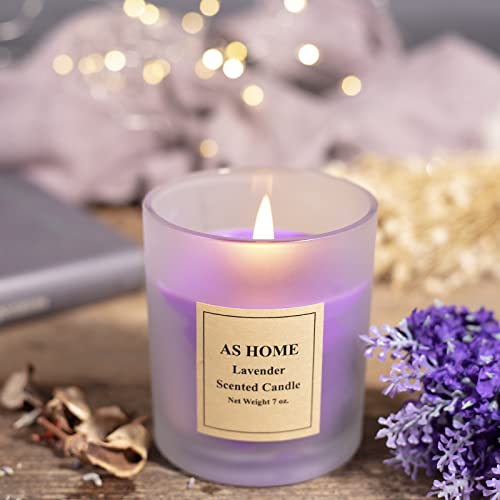 AS HOME Lavender Candles Scented, 7oz | Aromatherapy Lavender Candle in Frost Glass Jar with Wooden Lid | Single Wick Candles for Relaxation | 30 Hours Burn Time