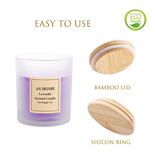 AS HOME Lavender Candles Scented, 7oz | Aromatherapy Lavender Candle in Frost Glass Jar with Wooden Lid | Single Wick Candles for Relaxation | 30 Hours Burn Time