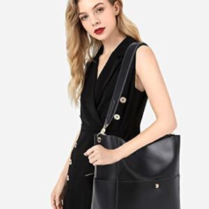 Women Handbag Designer Vegan Leather Hobo Handbags Shoulder Bucket Cross-body Purse (Black)