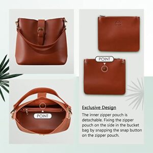 Town Bucket Vegan Leather Bag For Women (Burgundy Red) Hobo Retro Faux Casual Purse Classic Vintage Simple Shoulder Handbag