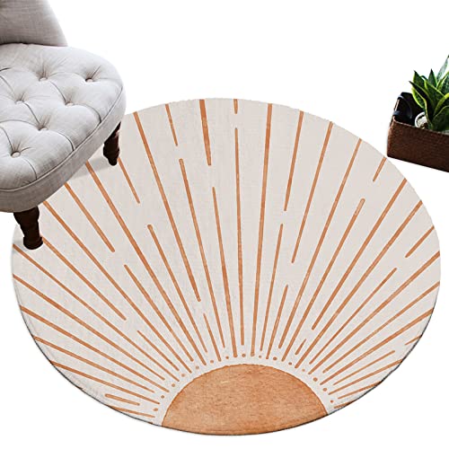 Soft Shag Round Area Rug Mid Century Terracotta Sun Lines Fluffy Circle Floor Carpet Rugs Modern Minimal Art Shaggy Plush Circular Mat for Bedroom/Living Room/Nursery