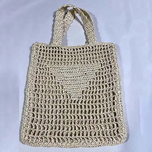 Womens Handmade Straw Bag,Travel Beach Tote Fishing mesh Bag,Straw Woven Bag Female Pastoral Style Weaving Hollow Shoulder Bag Handbag Portable Beach Bag (Khaki,With Lining Bag)