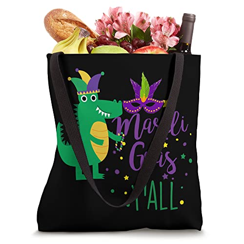 Mardi Gras Y'all Alligator Mardi Gras Beads Carnival Mask Tote Bag