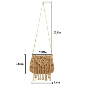 Ayliss Women Handwoven Crossbody Handbag Cotton Crochet Woven Shoulder Handbag Summer Beach Handmade Purse Bag Tassel (Light Khaki)