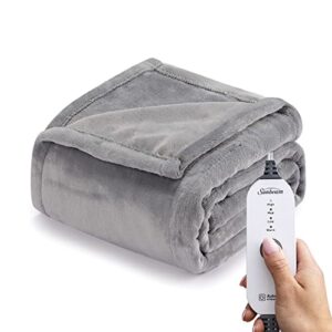 sunbeam royal posh dove grey heated personal throw / blanket, cozy-warm, adjustable heat settings