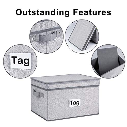 Kntiwiwo Fabric Storage Bins with Lids Cloth Storage Baskets for Closet Shelves Decorative Storage Boxes with Handles Labels Large Basket bin for Home Bedroom Office Gray 3-Pack